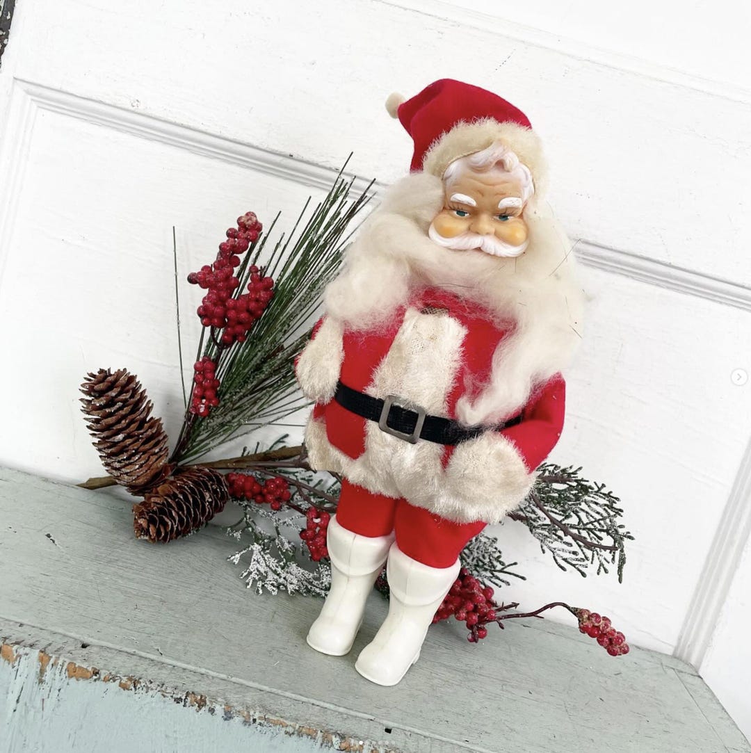 Vintage Christmas Santa Claus Doll Rubber Face Bendable Arms White ...