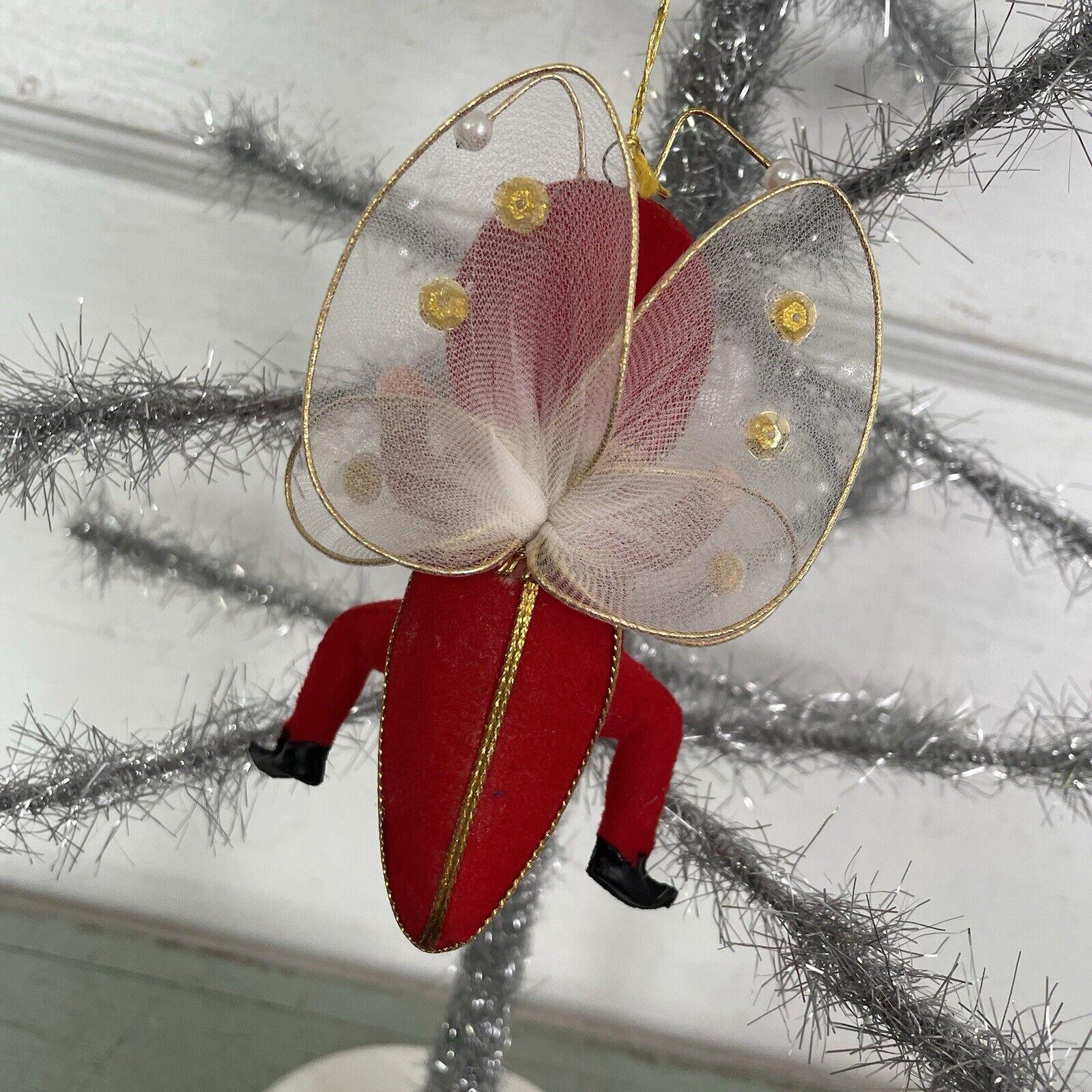 Vintage Pixie Bug Butterfly Anthropomorphic Flocked Red Christmas ...