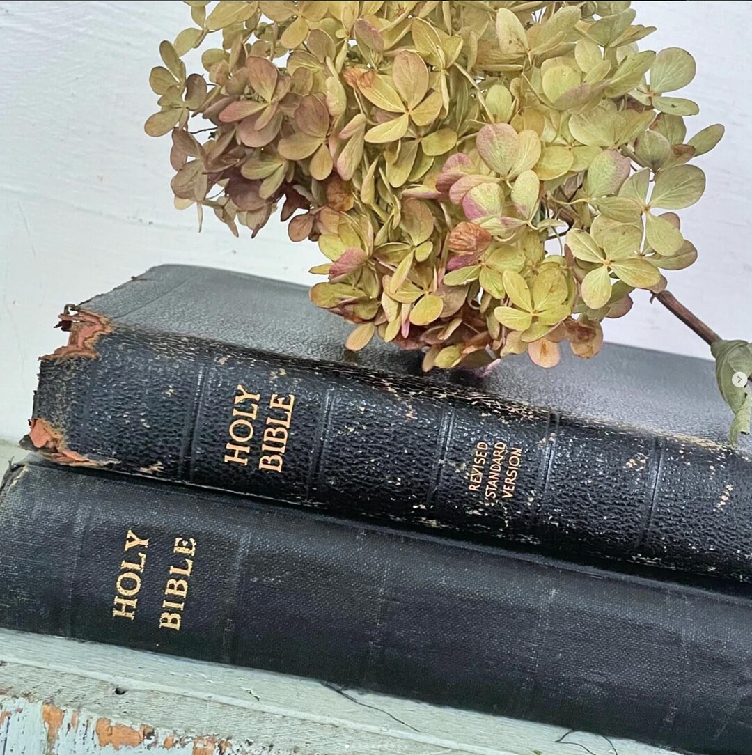 Vintage Holy Bibles Black Leather Cover Gold Edges Color Maps Plates ...