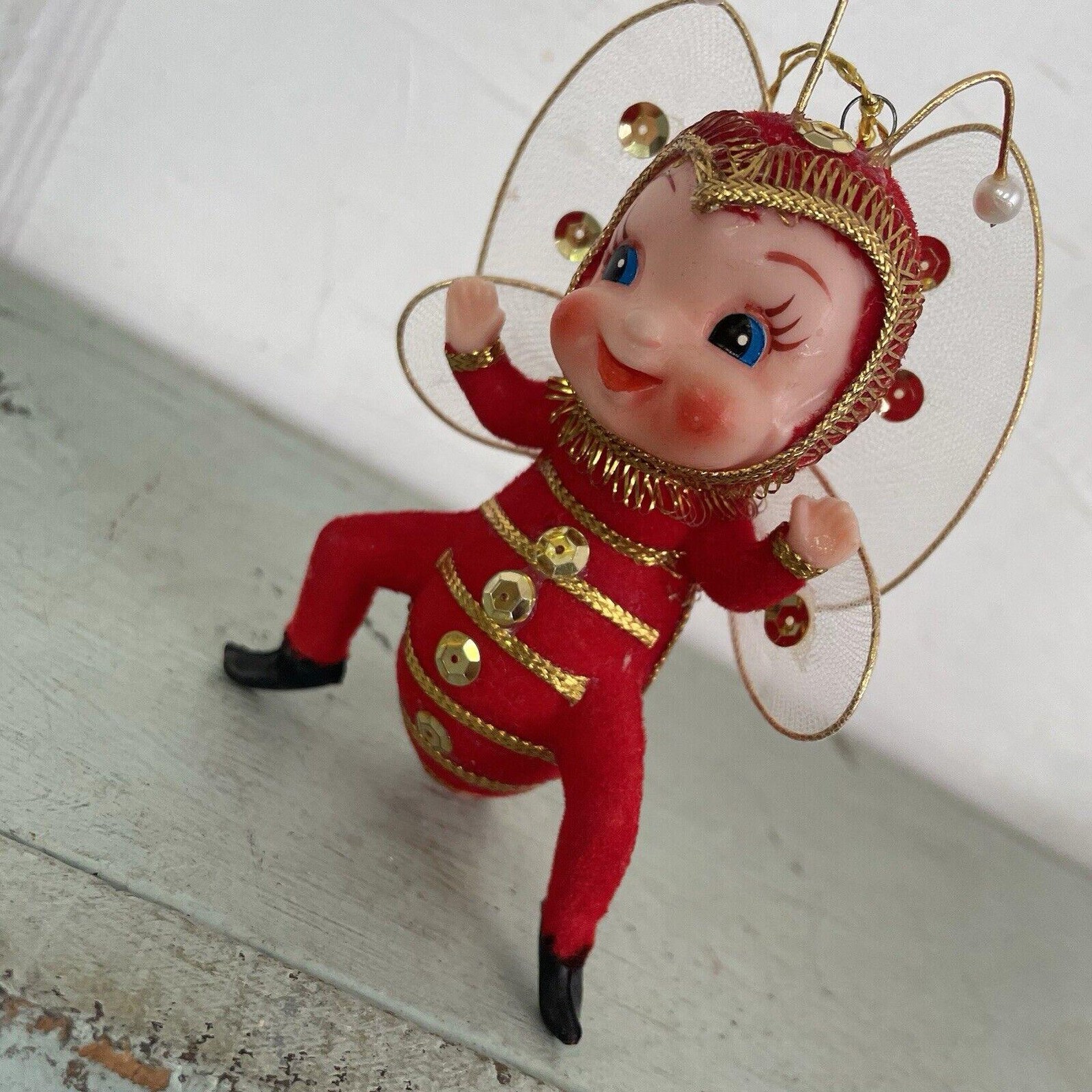 Vintage Pixie Bug Butterfly Anthropomorphic Flocked Red Christmas ...