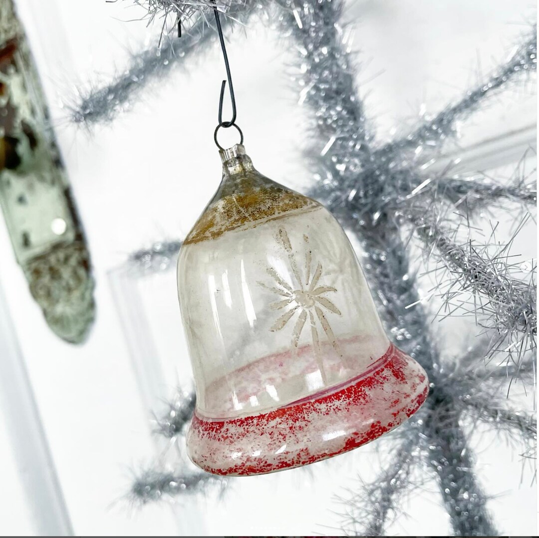 Antique Vintage Unsilvered Glass Bell Ornament Starburst Design Red ...