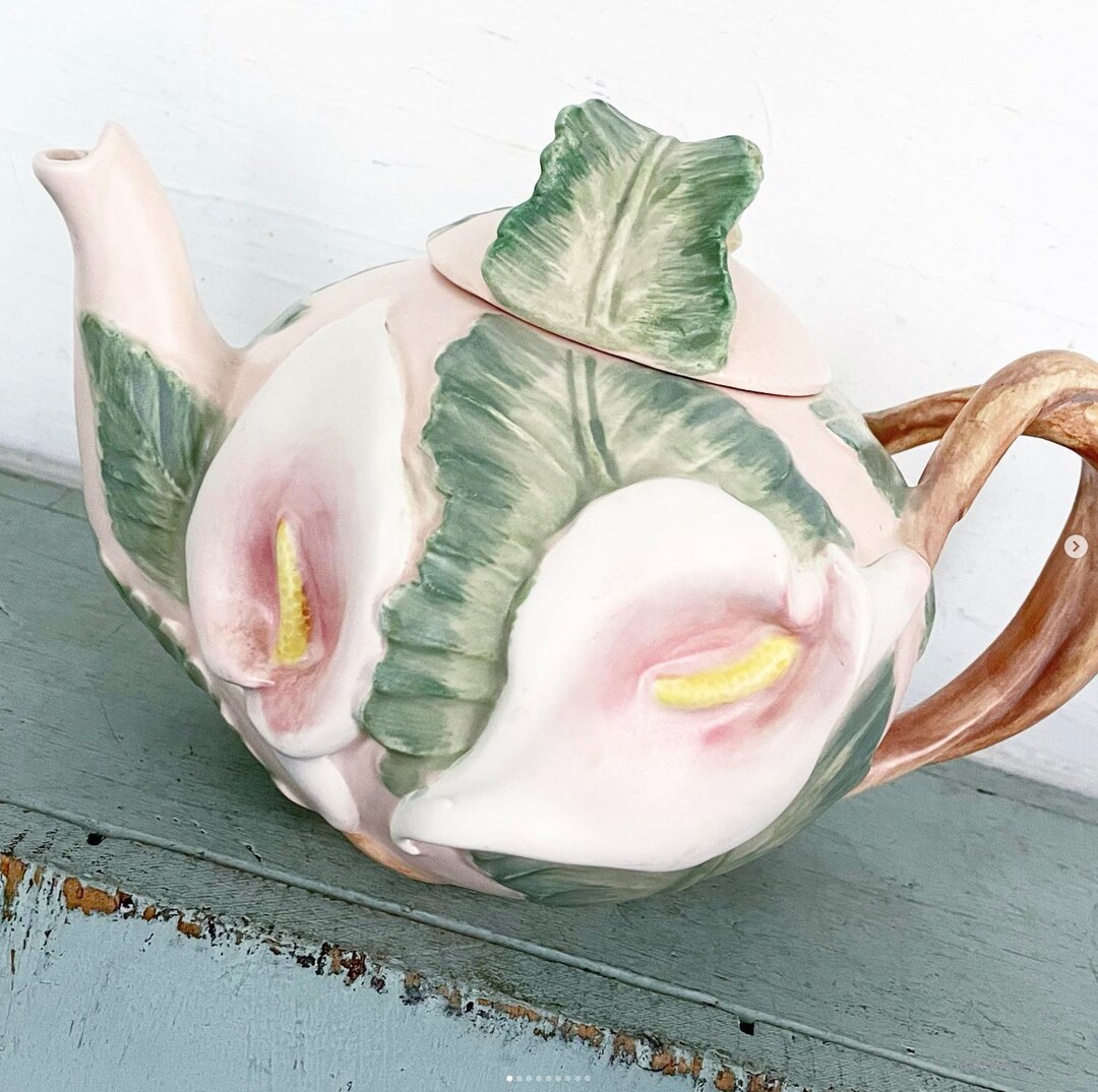 Vintage Teapot Calla Lily Fitz & Floyd Embossed Hand-painted Flower ...