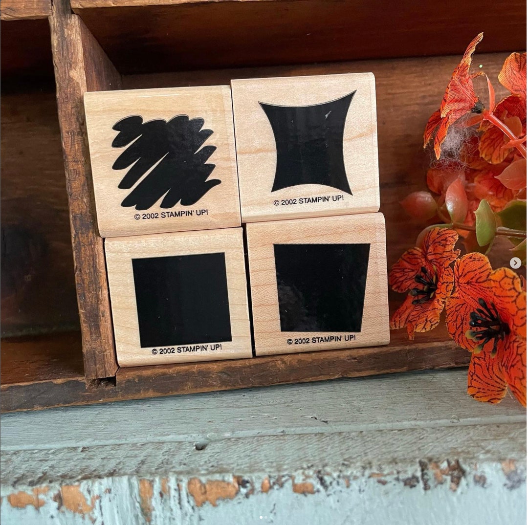 Vintage Rubber Stamp SHADOWS SQUARE SQUIGGLE Wood Base Block Mount ...