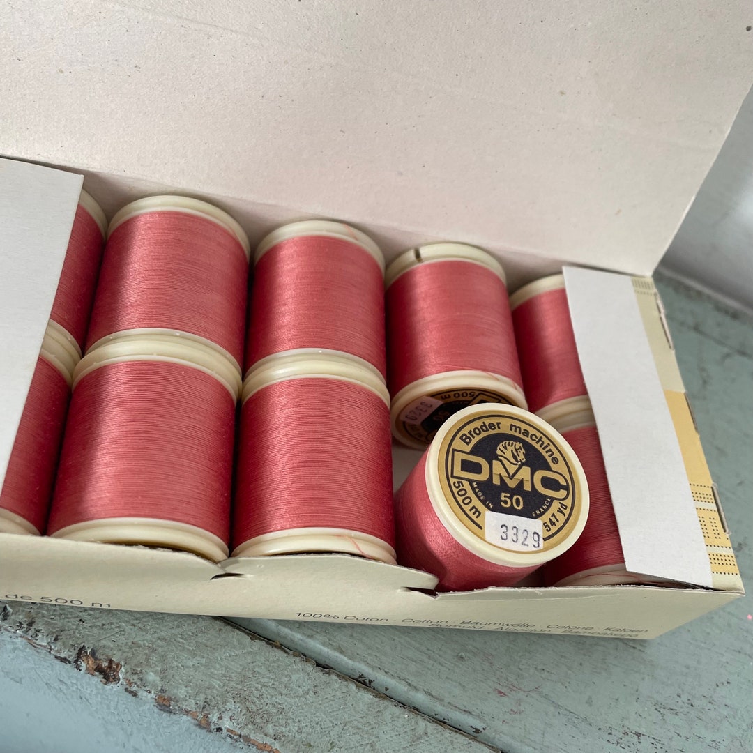 Vintage French Cotton Thread Spool Box Broder Machine DMC Coral 3329 50 ...