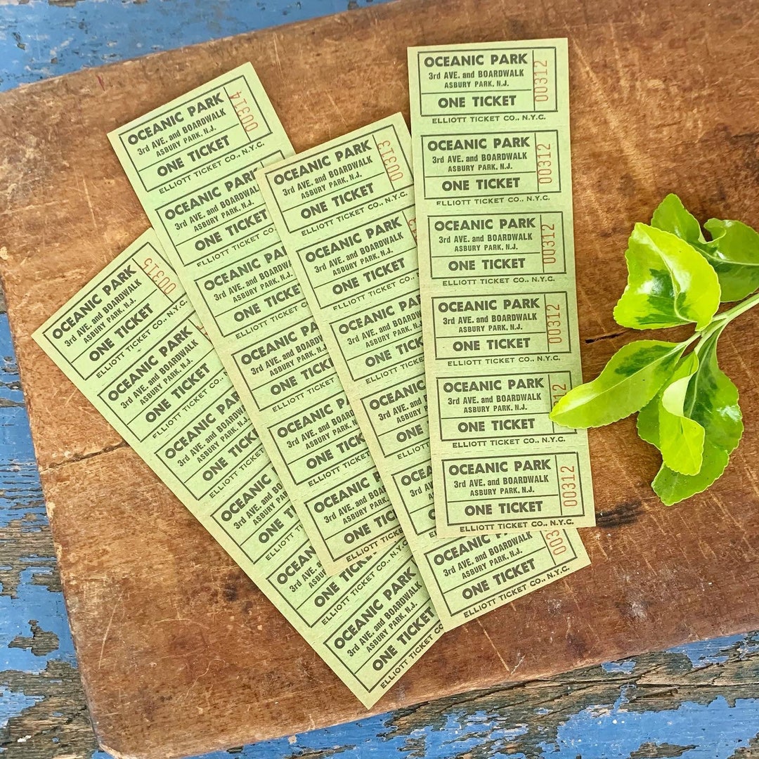 Vintage Ticket Sheet Boardwalk Green Ride Oceanic Park Asbury Park ...