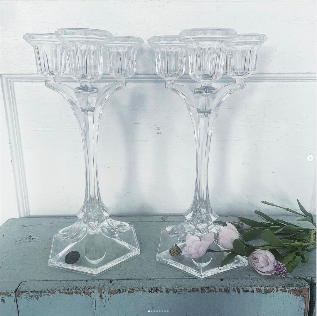 Vintage Genuine France Lead Crystal Three Arm Candelabra Candlesticks ...