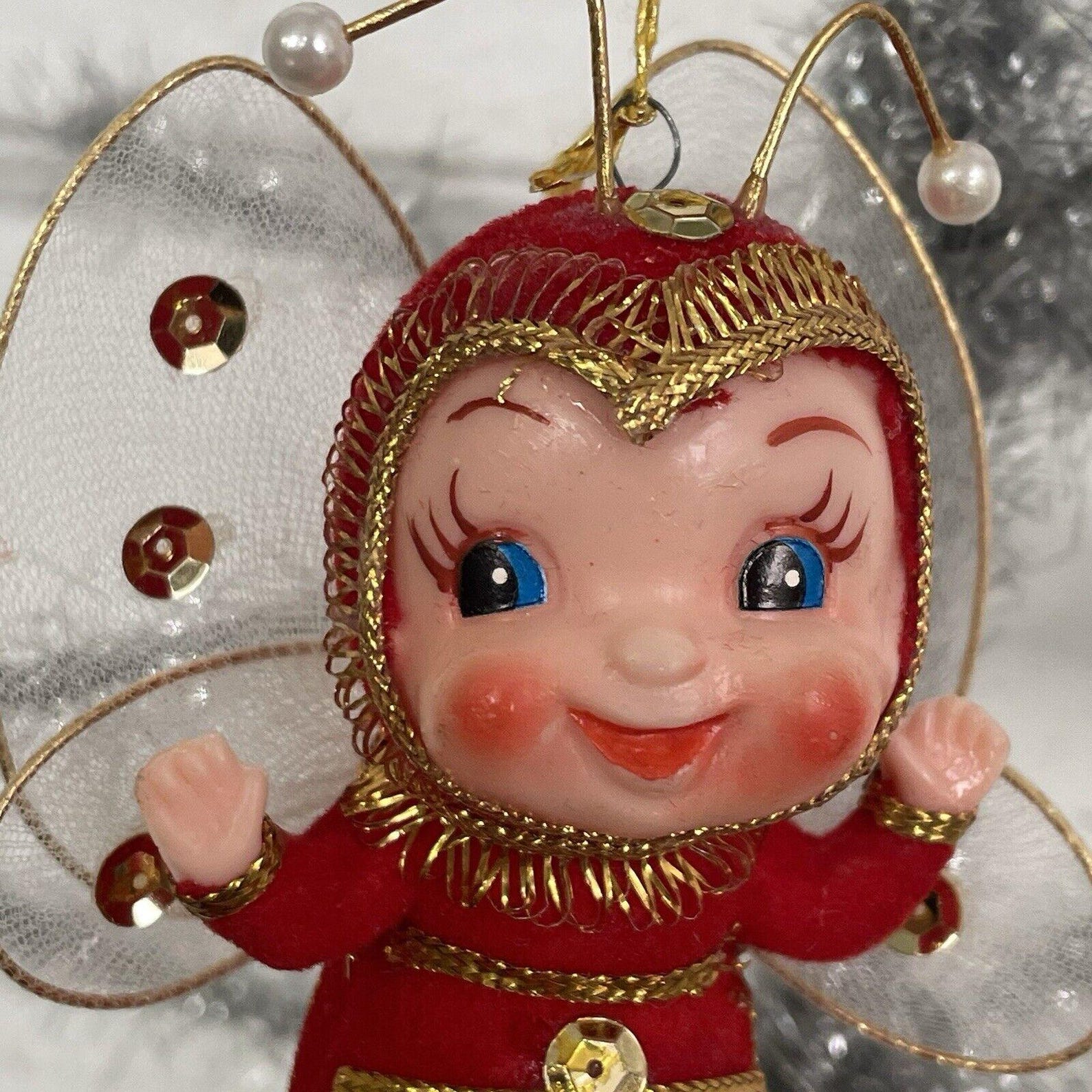 Vintage Pixie Bug Butterfly Anthropomorphic Flocked Red Christmas ...