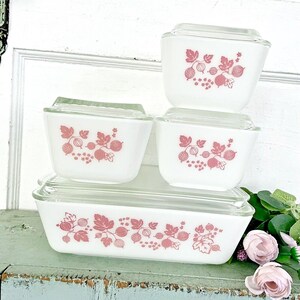 Vintage Pyrex Pink Gooseberry Refrigerator 4 Piece Set + Lids 501 502 ...