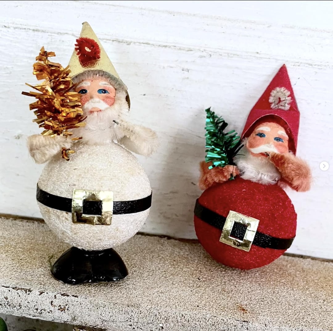 Antique Belsnickle Glittery Round-bellied Santa Gnomes Composite Paper ...