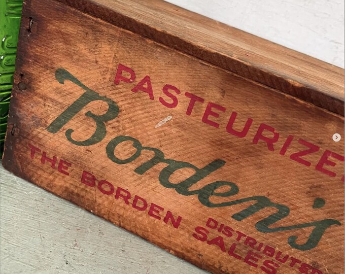 Vintage Wood Cheese Box Borden’s New York Green Red Typography Advertising Rustic Farmhouse - Etsy