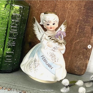Vintage Musical Lefton 7177 February Happy Birthday Angel Figurine ...