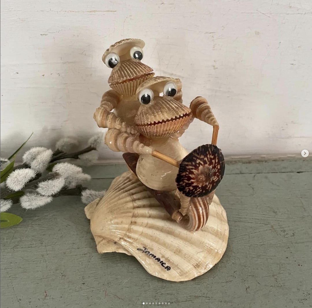 Vintage Seashell Shell Sculpture Frogs Motorcycle Jamaica 1970s Folk ...