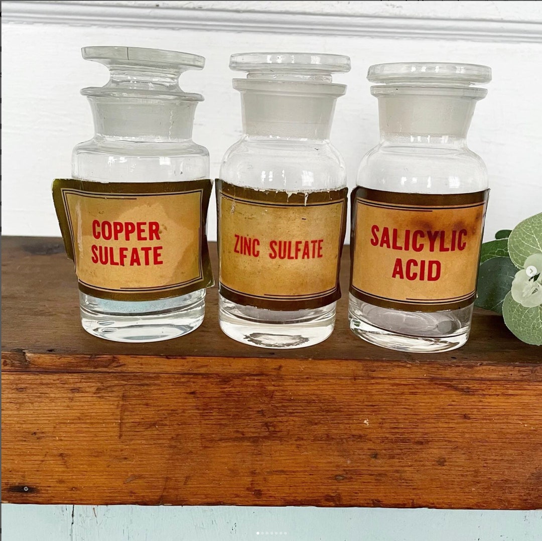 Antique Apothecary Pharmaceutical Clear Glass Jars Bottles Stoppers RED ...