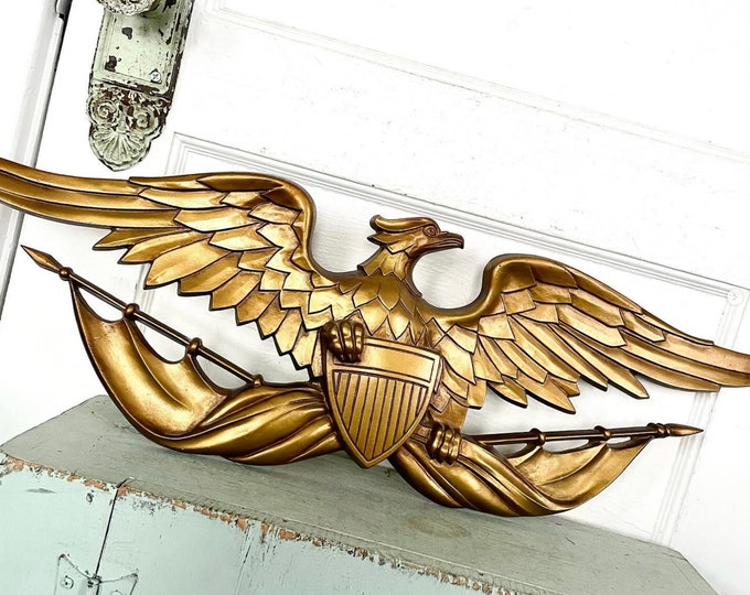 Vintage Eagle Sexton Large Wall Hanging Patriotic Brass Colored Metal ...