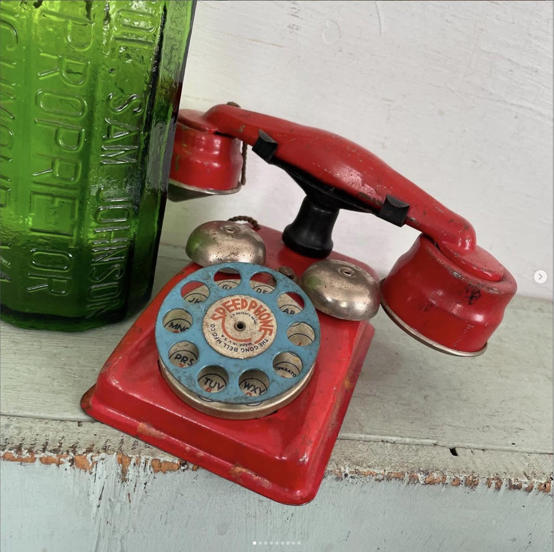 Vintage Red Tin Metal Toy Telephone Speed Phone Gong Bell Mfg Co - Etsy