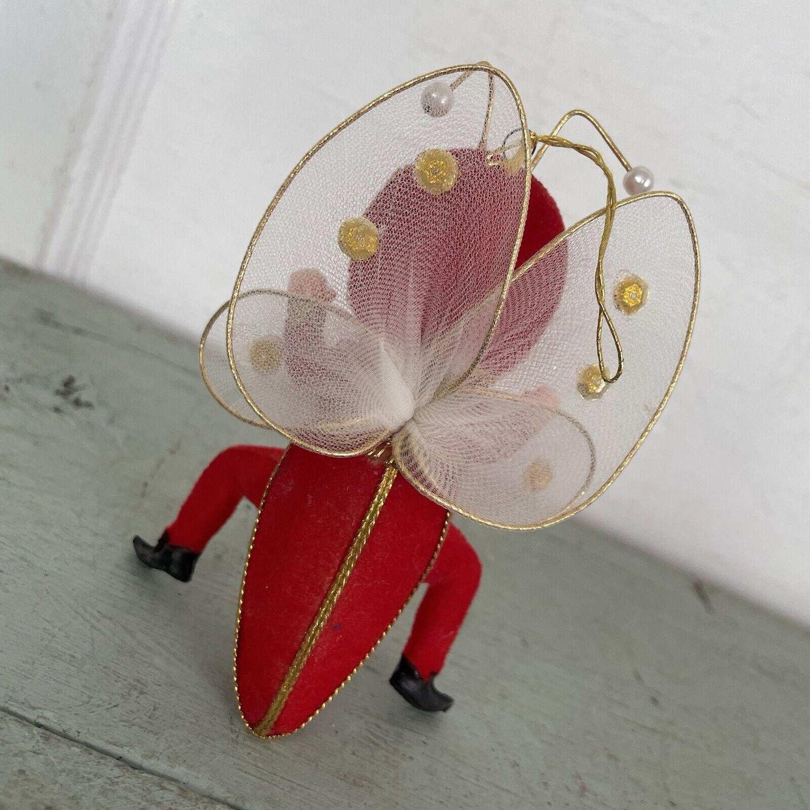 Vintage Pixie Bug Butterfly Anthropomorphic Flocked Red Christmas ...