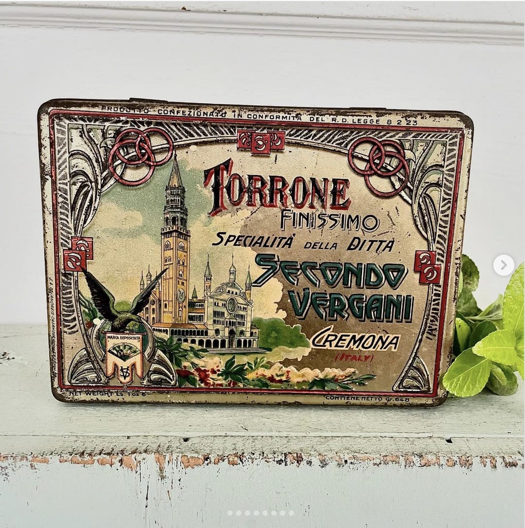 Vintage Italian Torrone Candy Biscuit Cookie Tin Container Hinged Lid ...