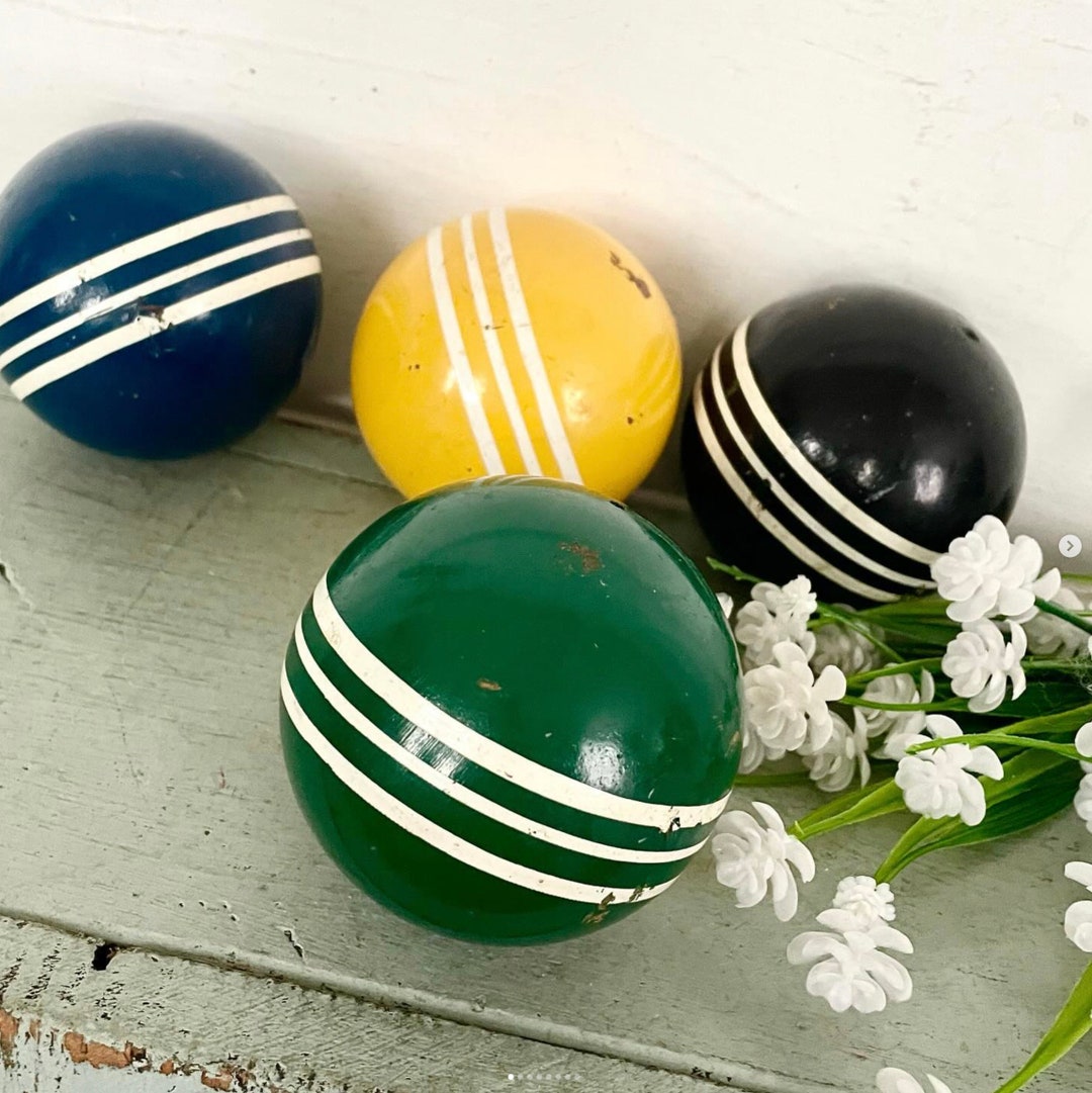 Vintage Croquet Balls Green Blue Yellow Black Stripe Striped Band ...