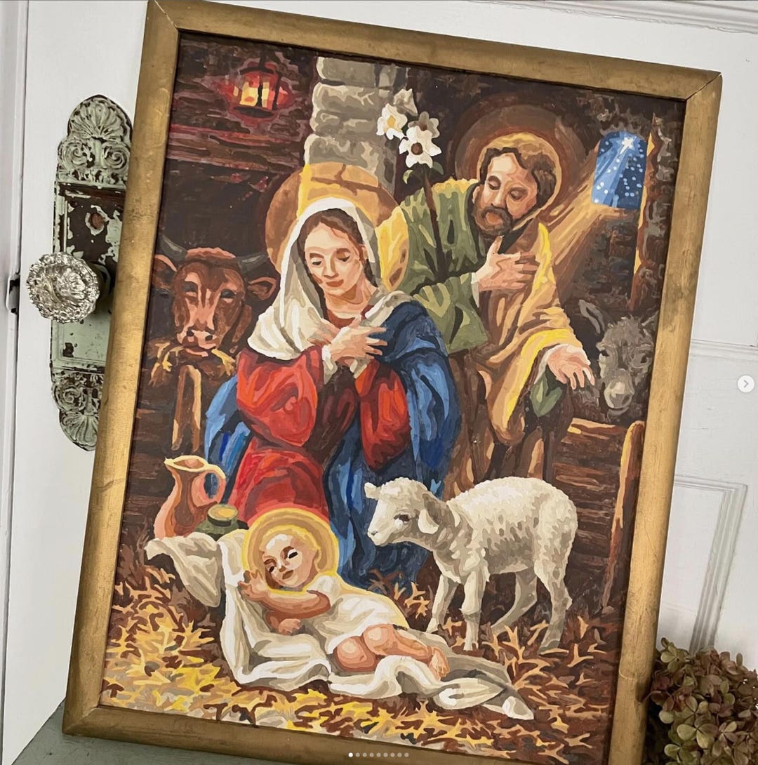 Vintage Religious Paint by Number Manger Nativity Scene Holy Family ...