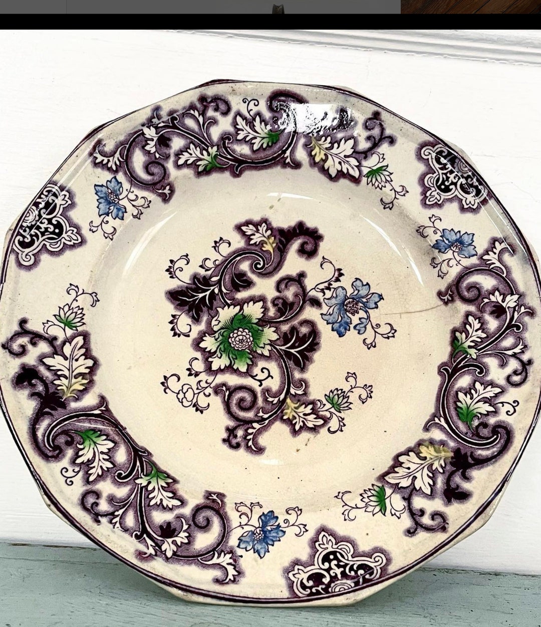 Antique Ironstone Purple Transferware Plate English Staffordshire ...