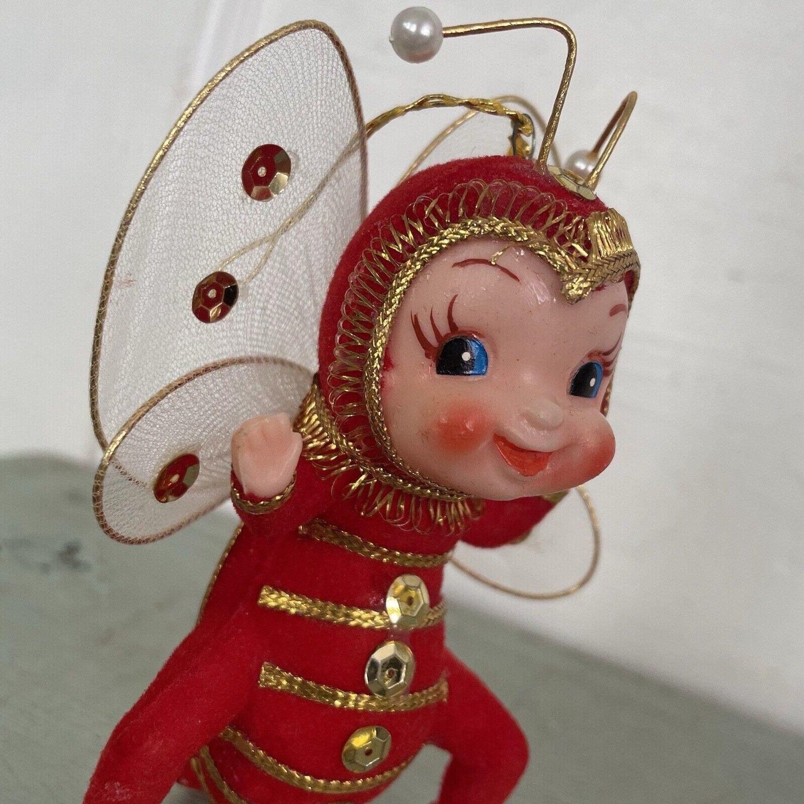 Vintage Pixie Bug Butterfly Anthropomorphic Flocked Red Christmas ...