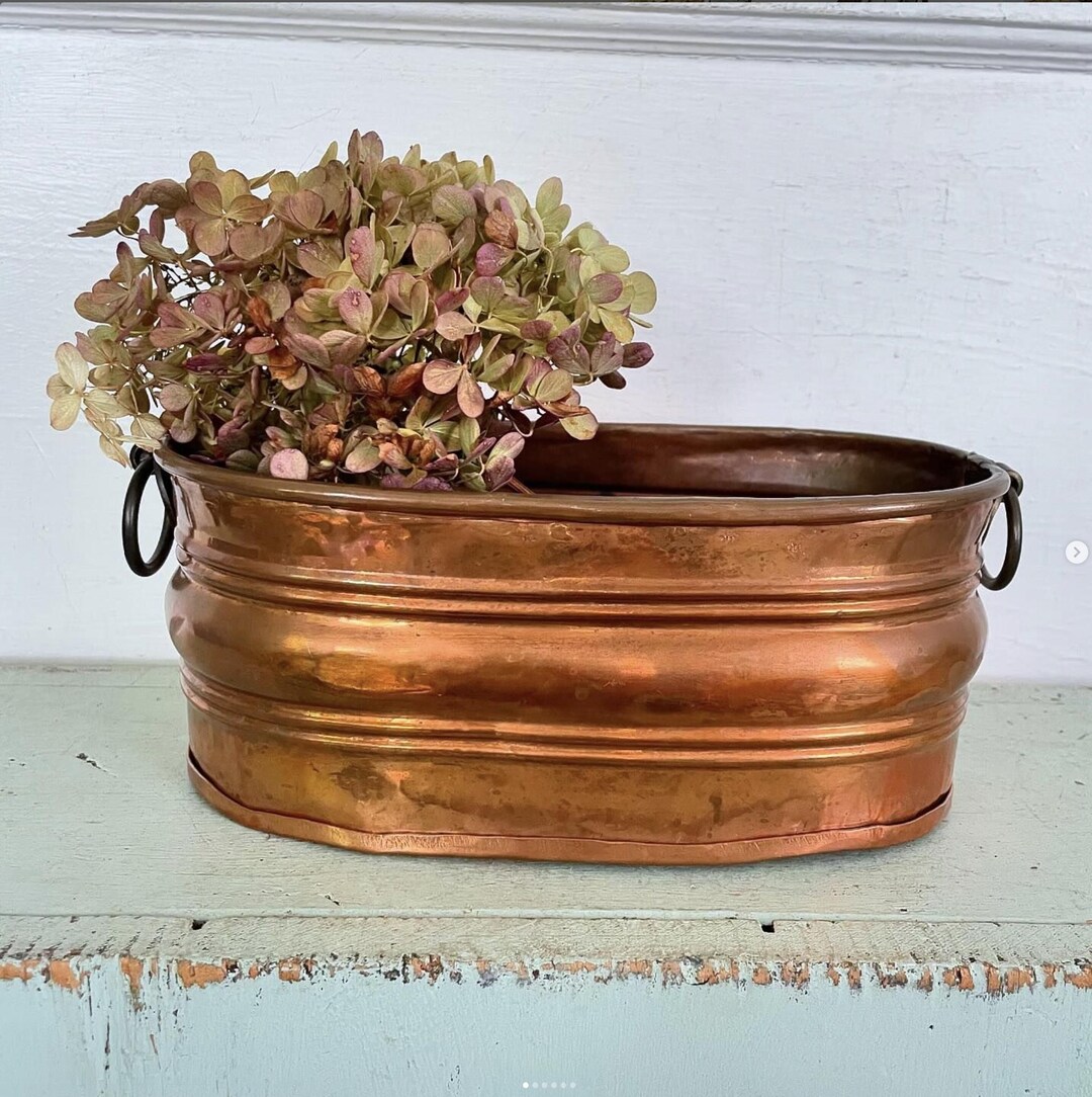 Vintage Copper Basin Tub Planter Handles Tabletop SMALL - Etsy
