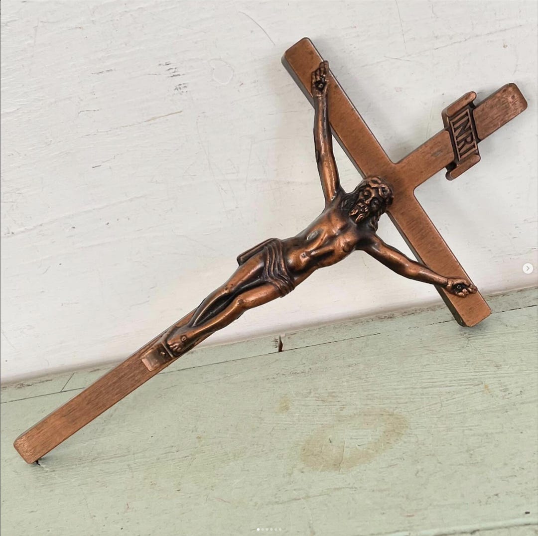 Vintage Copper Tone Crucifix Cross Casket Topper Lovell Mfg Wall ...