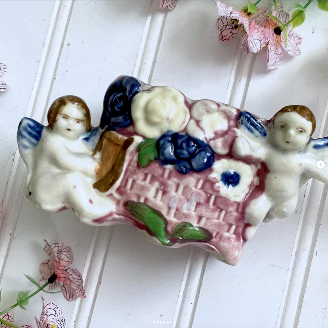 Vintage Pink Cherub Planter Vase Ceramic Porcelain Angel Flowers ...