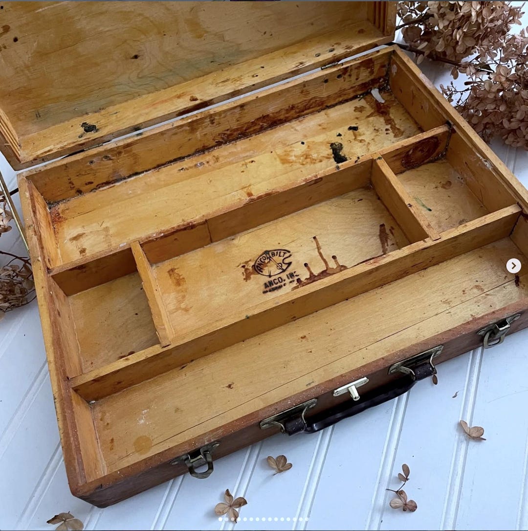 Vintage Well-loved Wooden Anco Bilt Dovetailed Artist’s Carrying Case ...