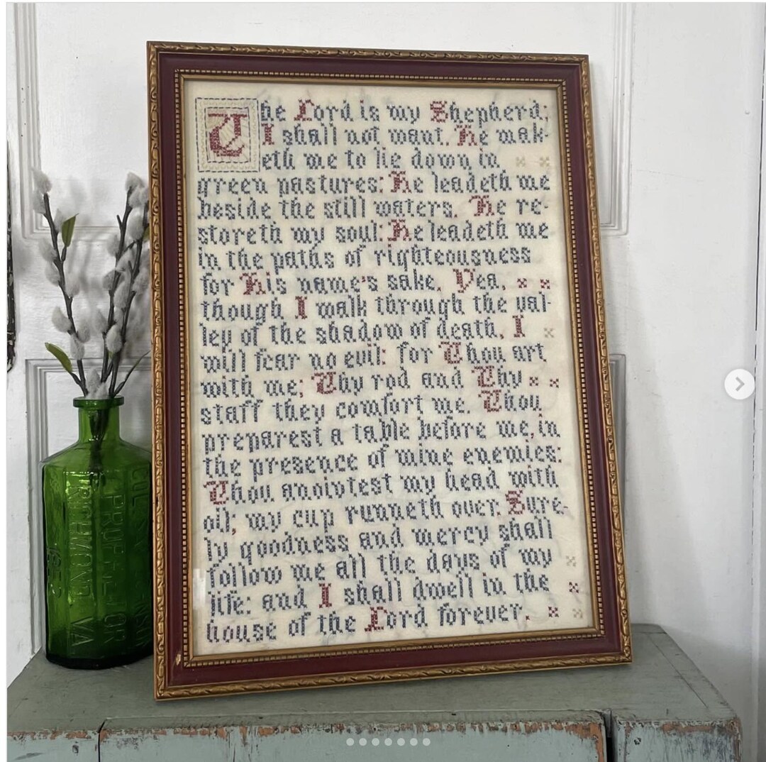 Vintage Psalm 23 the Lord is My Shepherd Cross Stitch Needlepoint ...