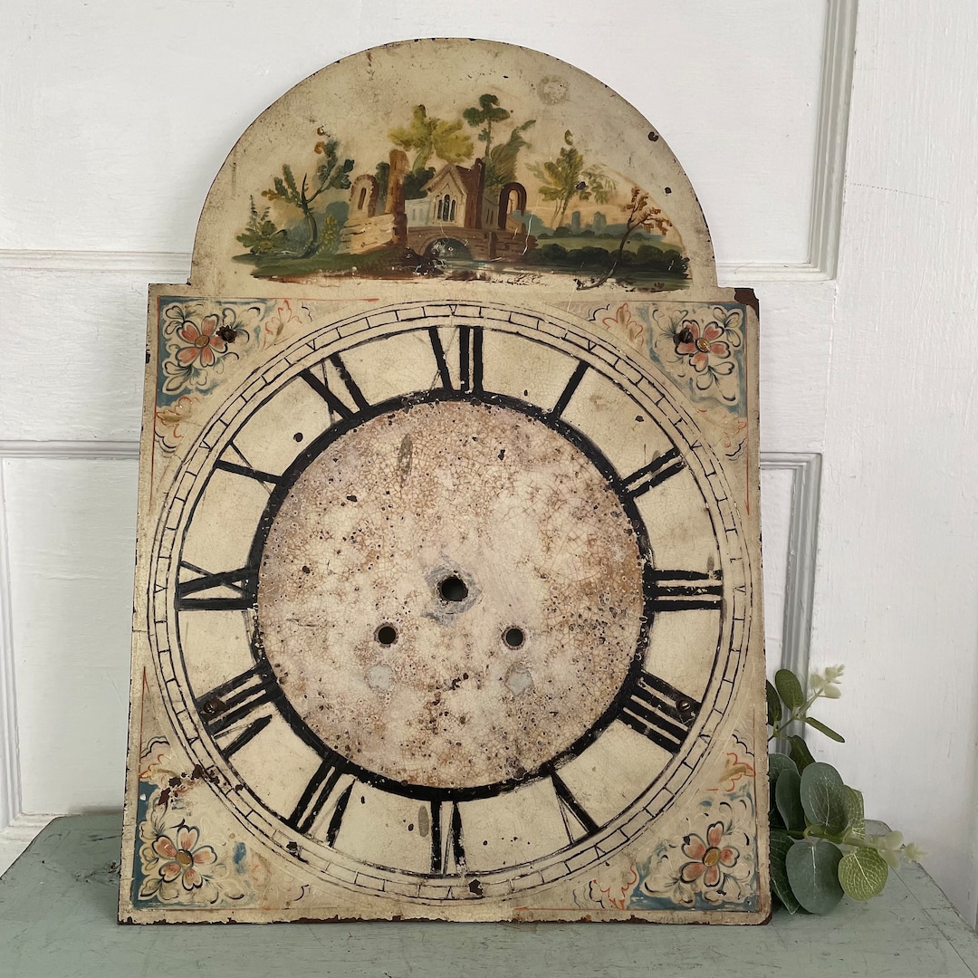 Antique Clock Face Grandfather Metal Hand-painted Rounded Top ...