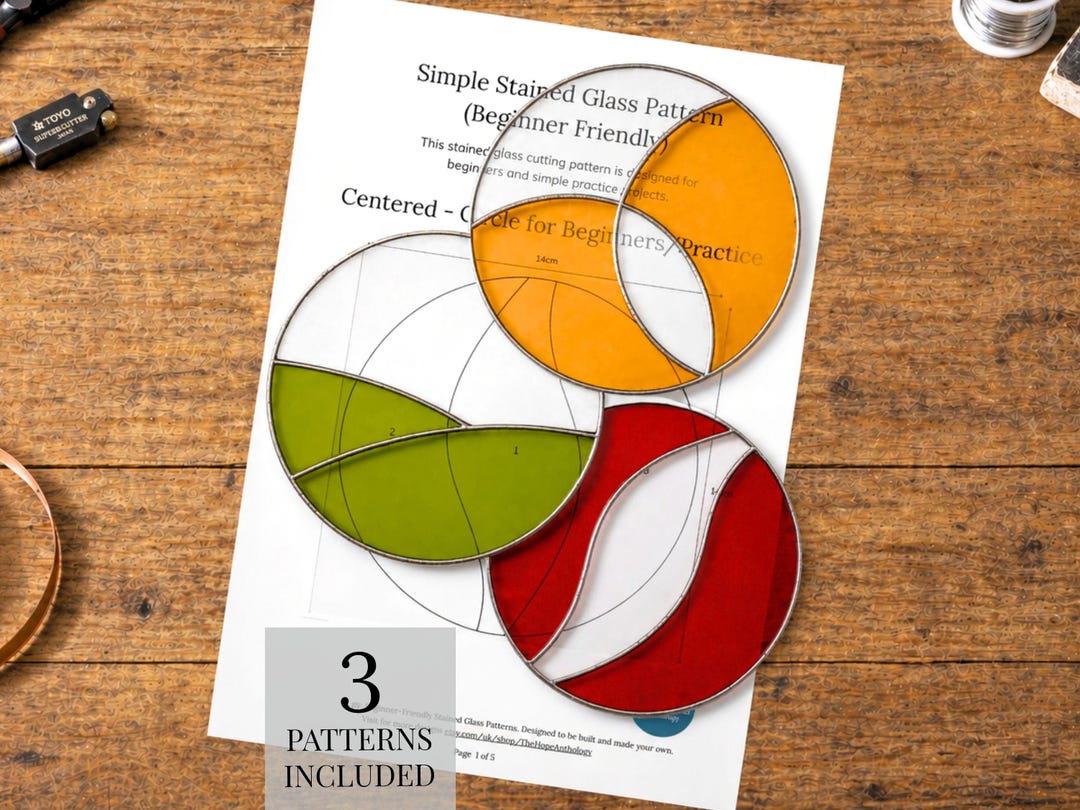 Beginner Stained Glass Pattern Bundle | 3 Colourful 'core' Circle ...