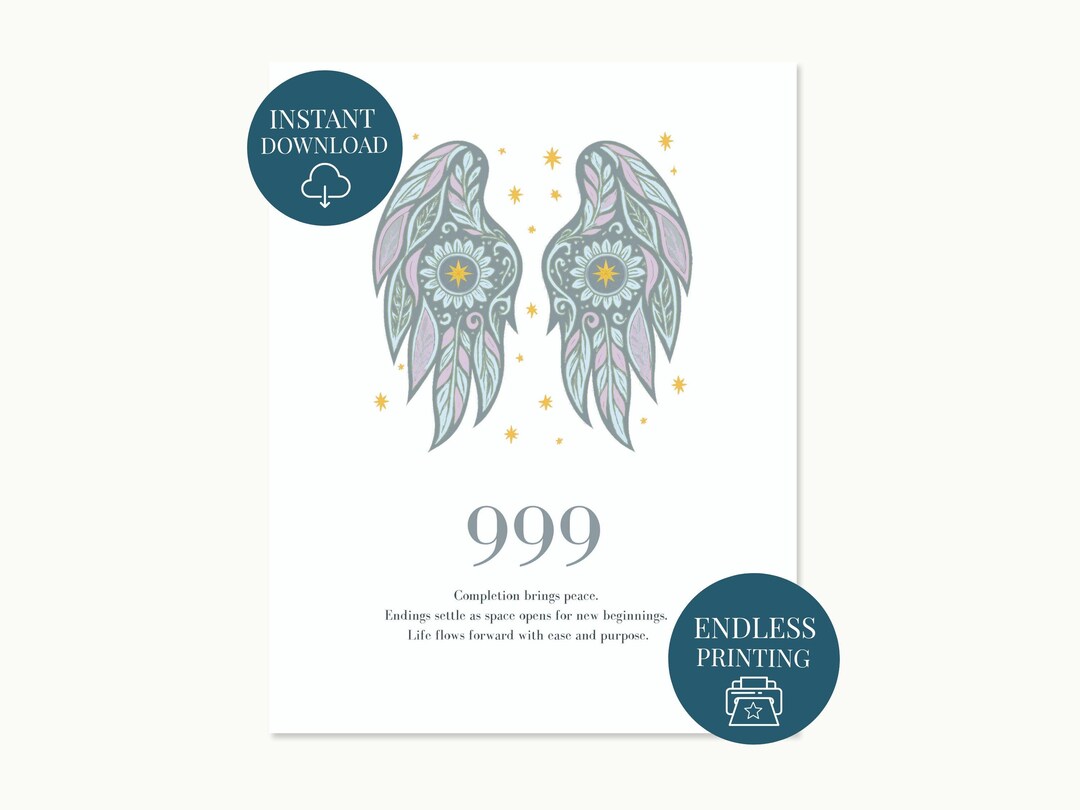 Angel Numbers 999 Print | Spiritual Wall Art | Numerology Printable ...