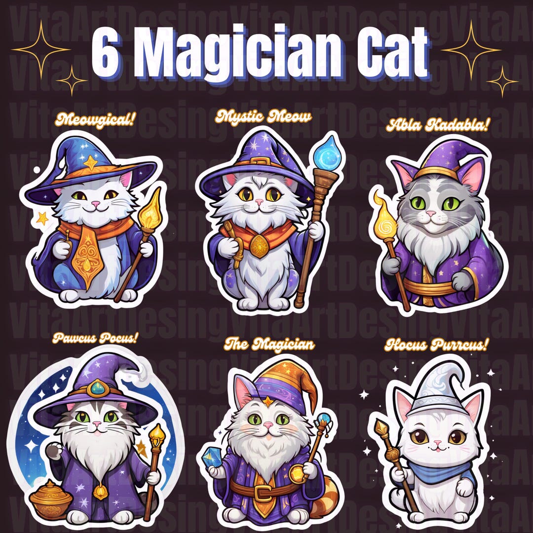 Wizard Cat Sticker Sheet,cat Stickers,cat Sticker Sheet,sticker ...