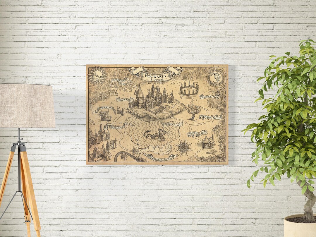 Wizard Map Canvas Poster, Movie Series Map Canvas, Fantasy Movie Series ...