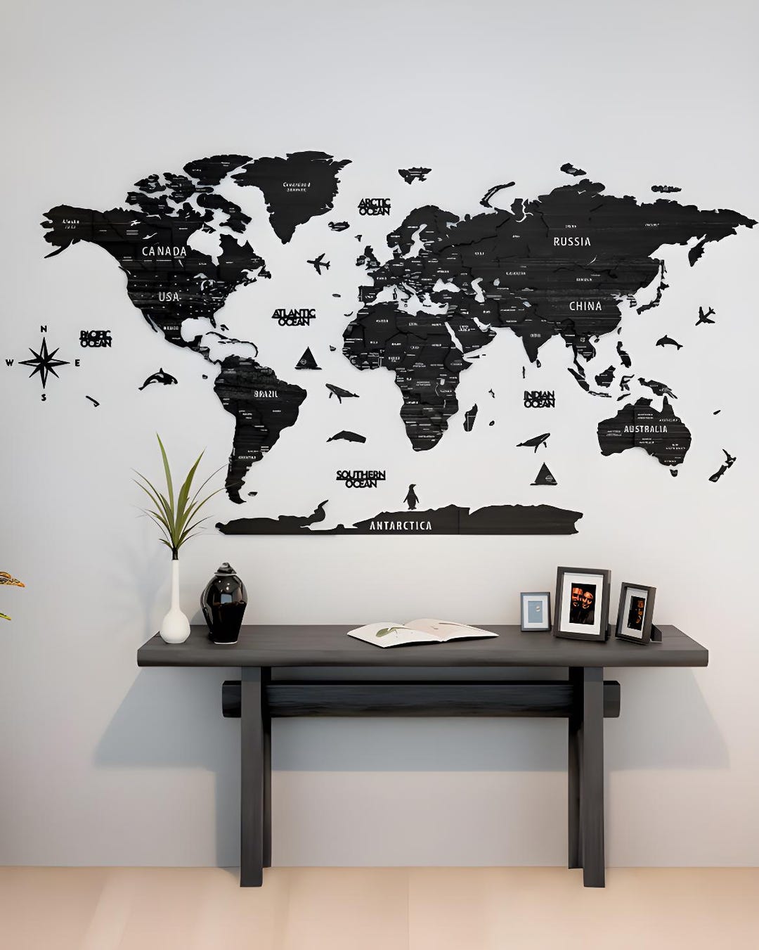 3D Wooden World Map | Wooden Wall Decor | Large Wall Art | Modern ...