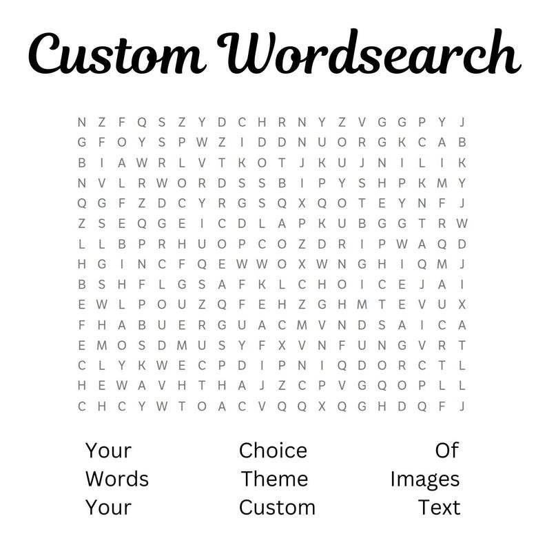 CUSTOM WORDSEARCH PUZZLE, Personalized Theme and Content, for Any ...