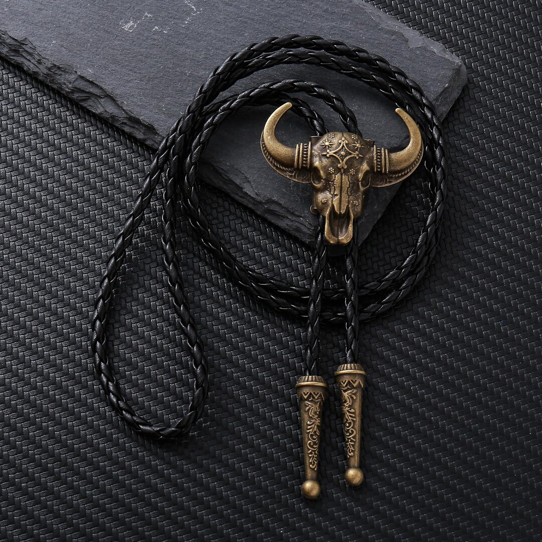 Western Bull Skull Bolo Tie,bolo Tie With Adjustable Braided Cord ...