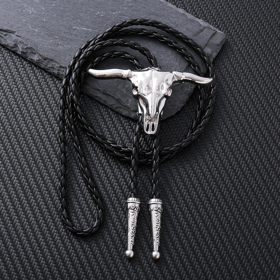 Western Bull Skull Bolo Tie,bolo Tie With Adjustable Braided Cord ...