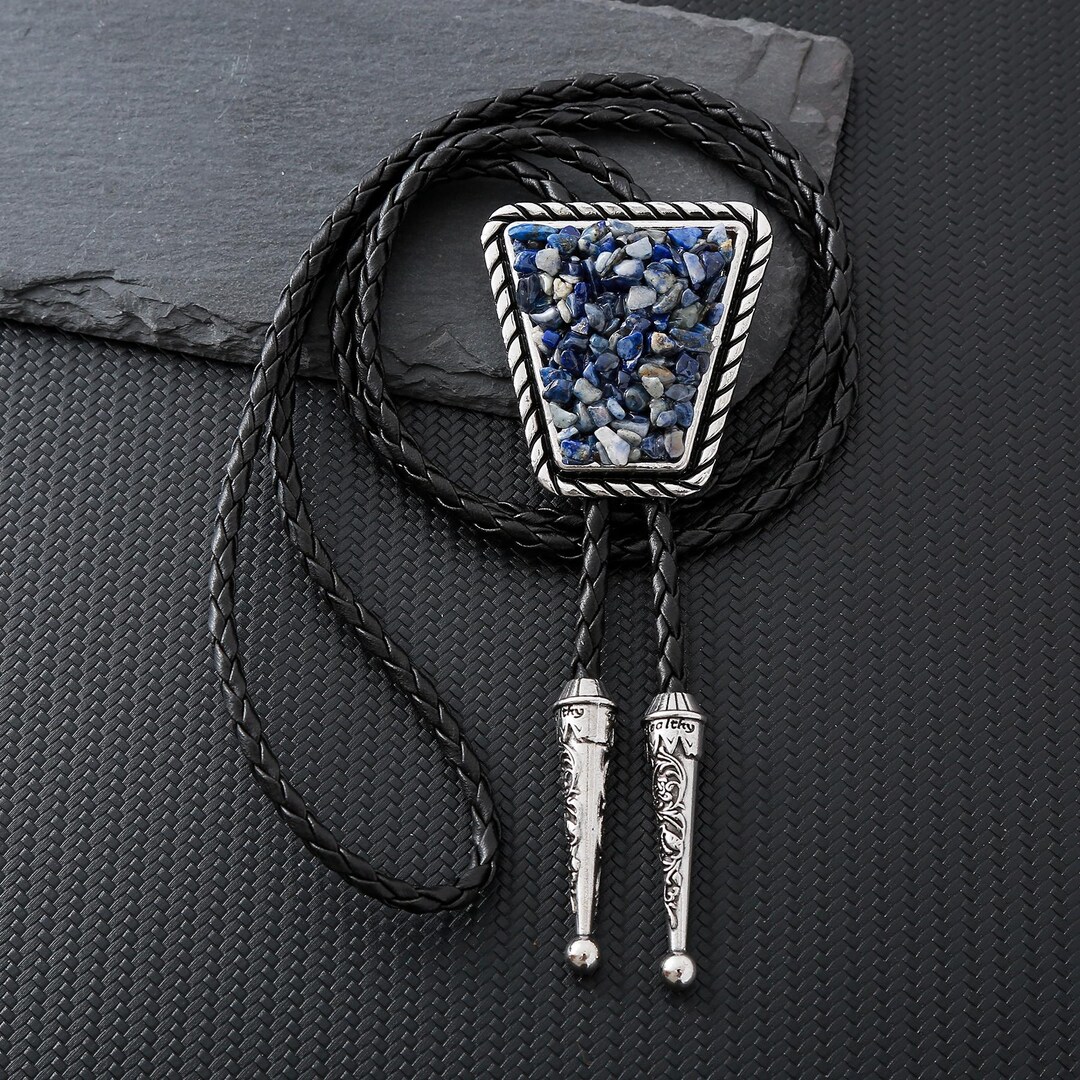 Navy Blue Stone Bolo Tie - Gifts for Her, Trapeze Denim Bolo Tie ...