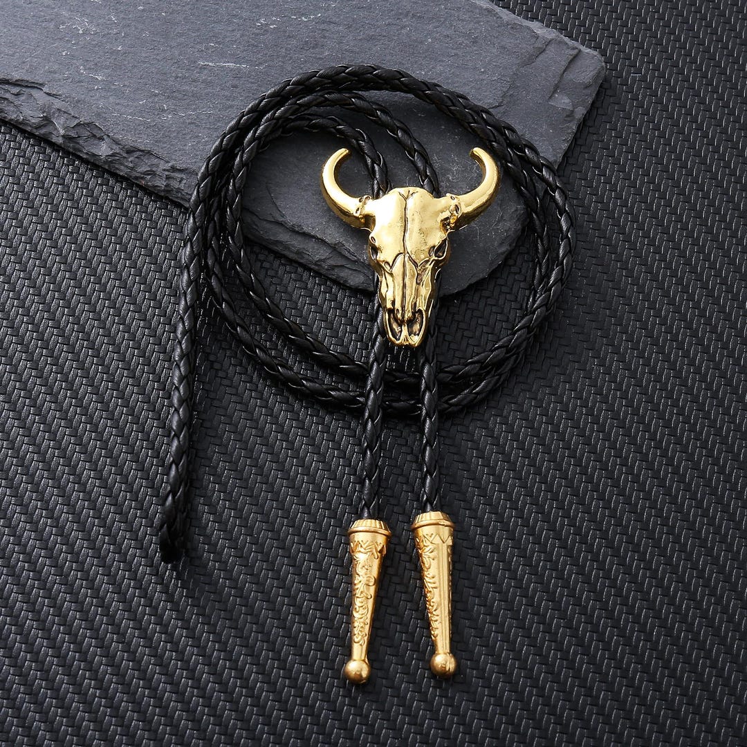 Western Bull Skull Bolo Tie,bolo Tie With Adjustable Braided Cord ...