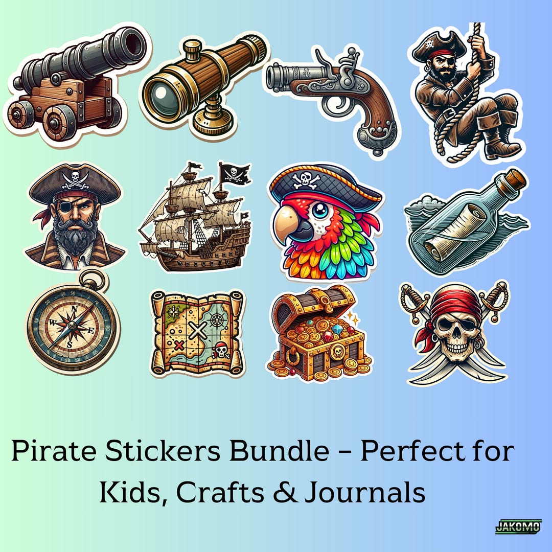 Pirate Sticker Set – 12 Unique Pirate-themed Stickers (digital Download ...