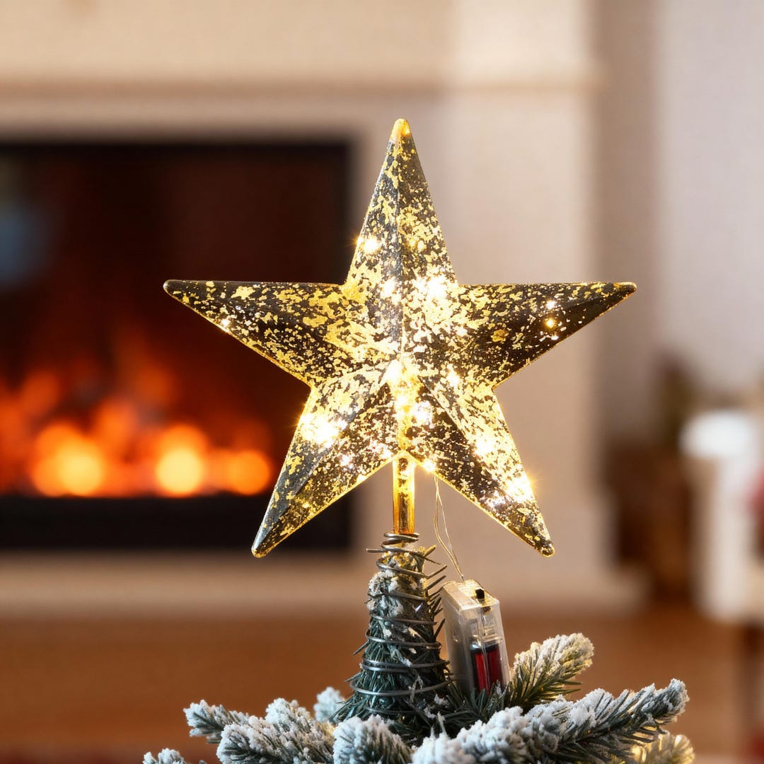Gold Christmas Tree Topper Lighted, Lighted Gold Star Topper, Gold LED ...