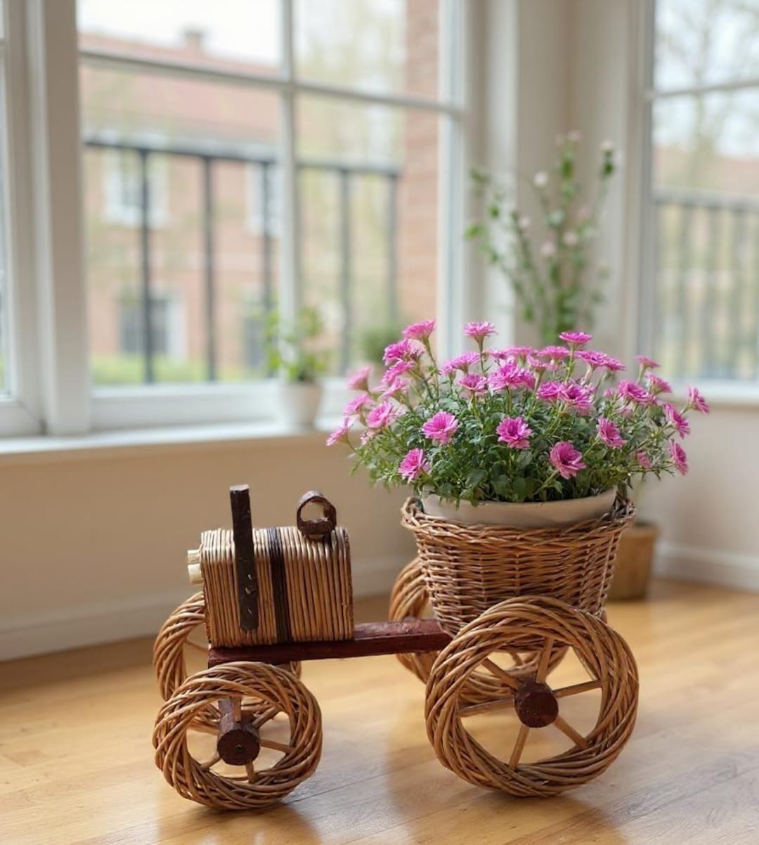Wicker Tractor, Tractor Flower Pot,wicker Planters Stand,outdoor Wicker ...