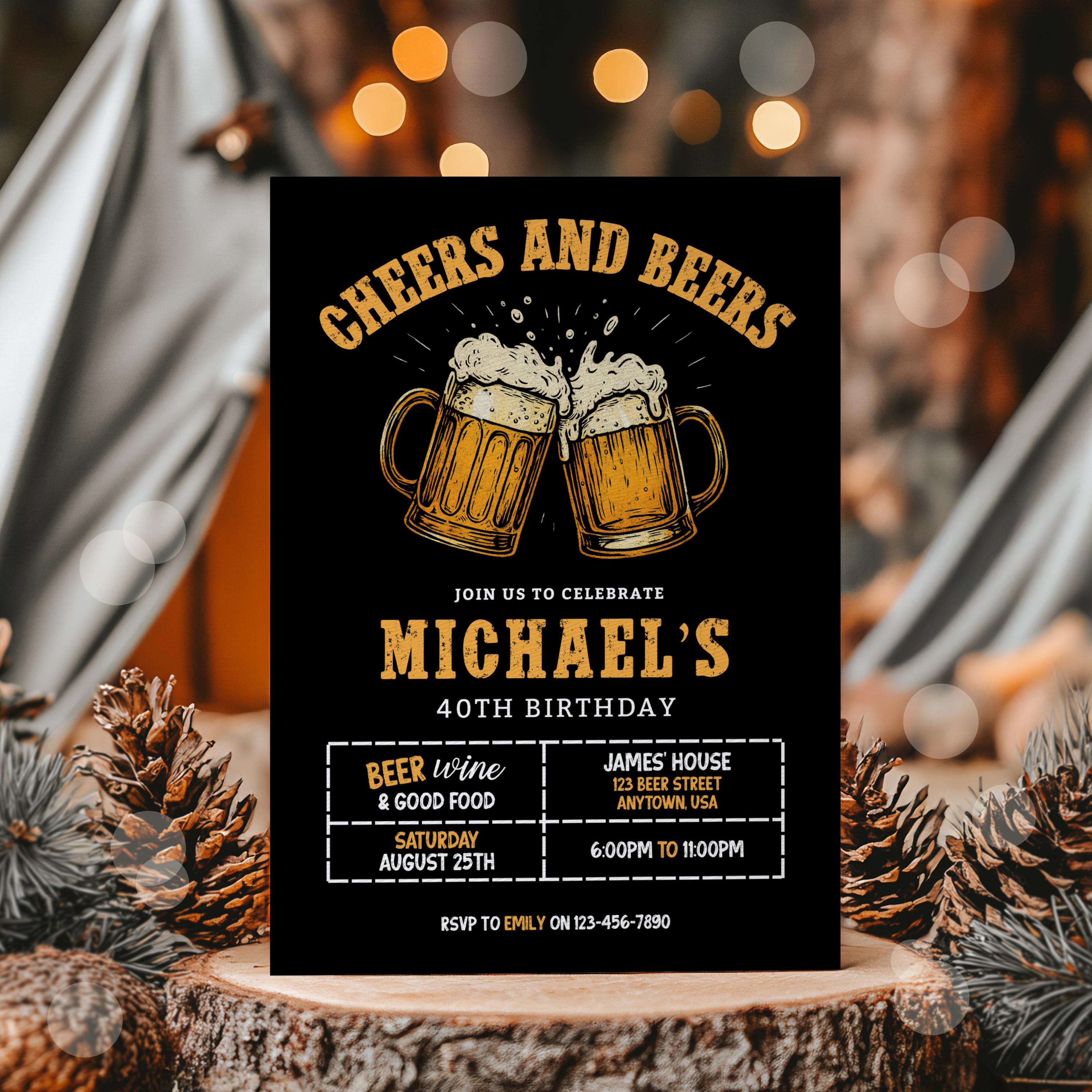 Cheers and Beers Birthday Invitation Editable Beer Party Invite for Men ...