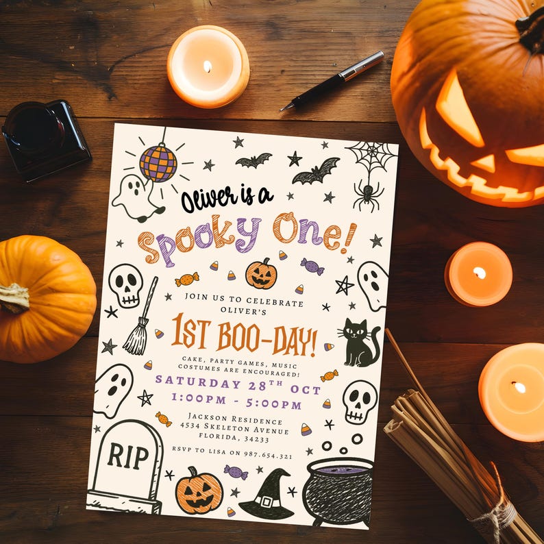 Editable Halloween 1st Birthday Invitation, First Birthday Party ...