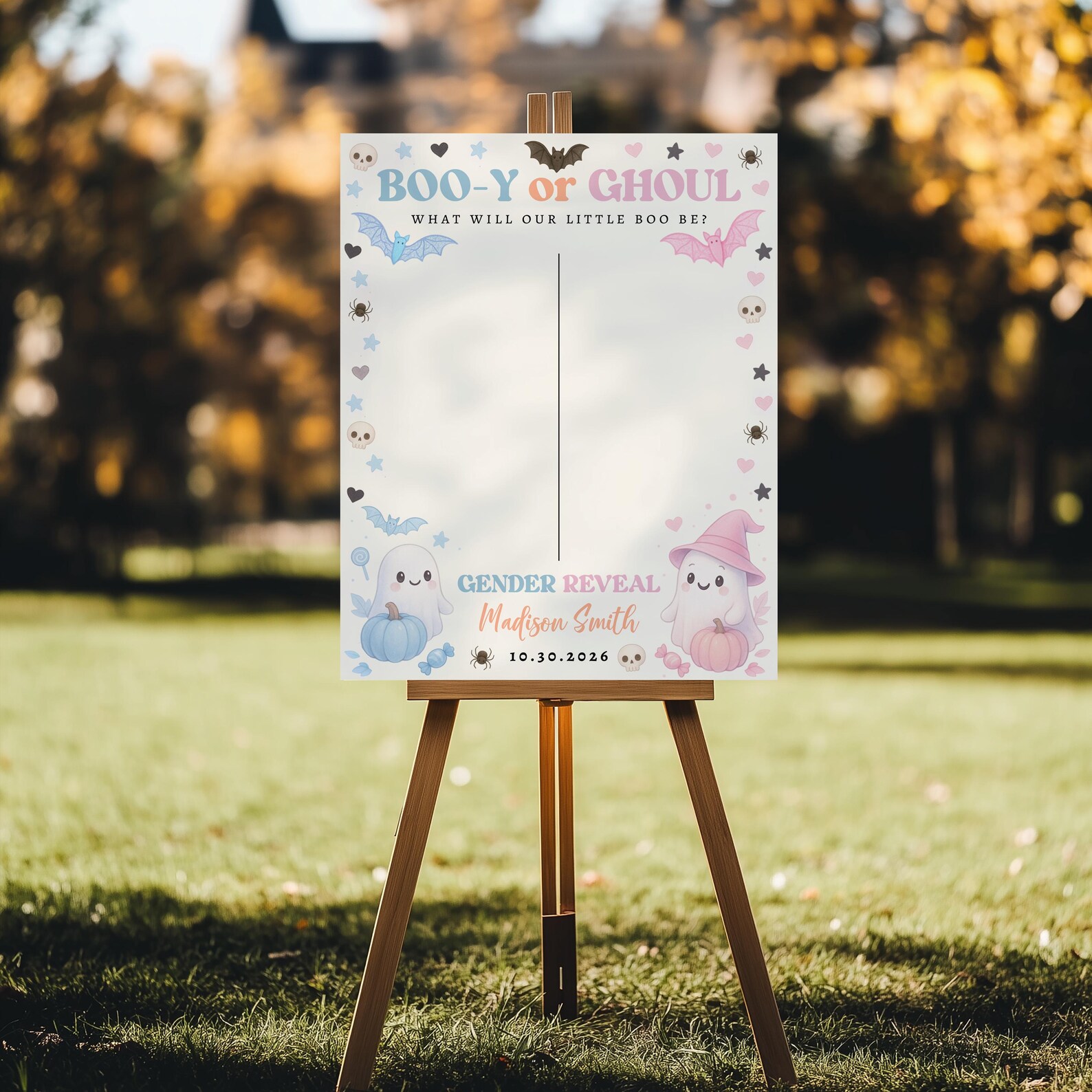 Editable Halloween Gender Reveal Voting Sign, Little Boo, Ghost Gender ...