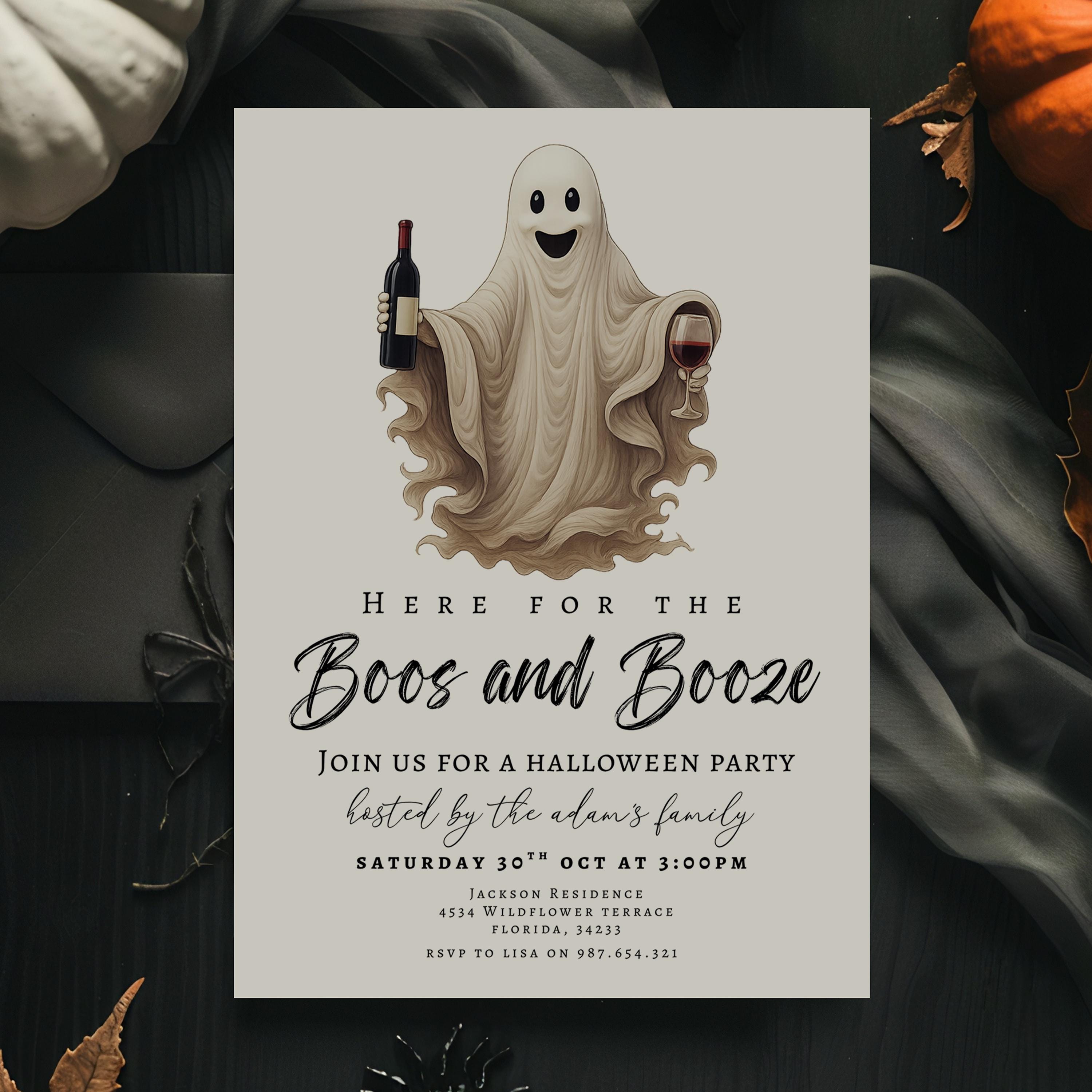Boos and Booze Halloween Invitation Template, Printable Halloween Party ...