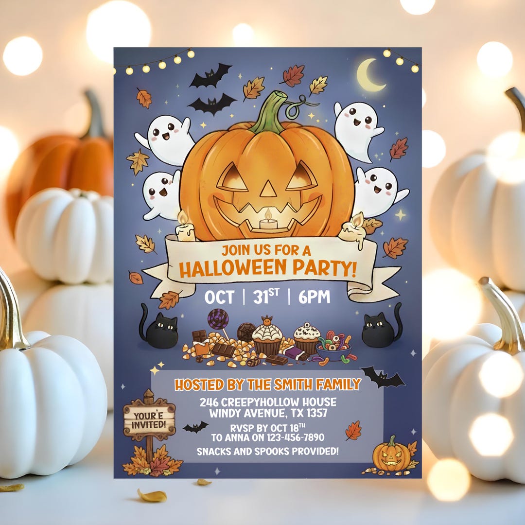 Halloween Party Invitation Editable Template, Pumpkin Party Invitation ...