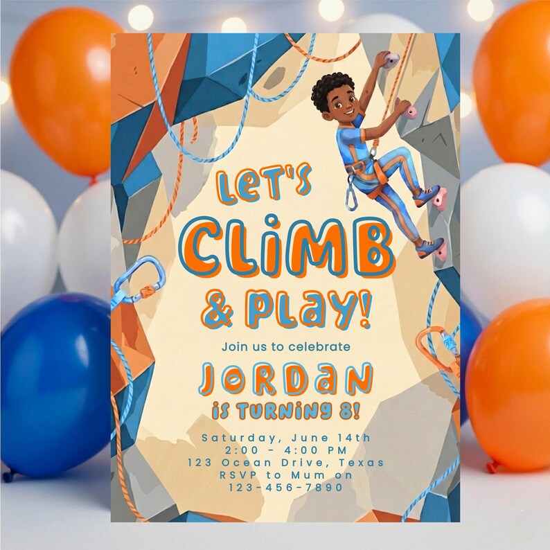 Rock Climbing Birthday Invitation Boy Climb and Play Invite Editable ...